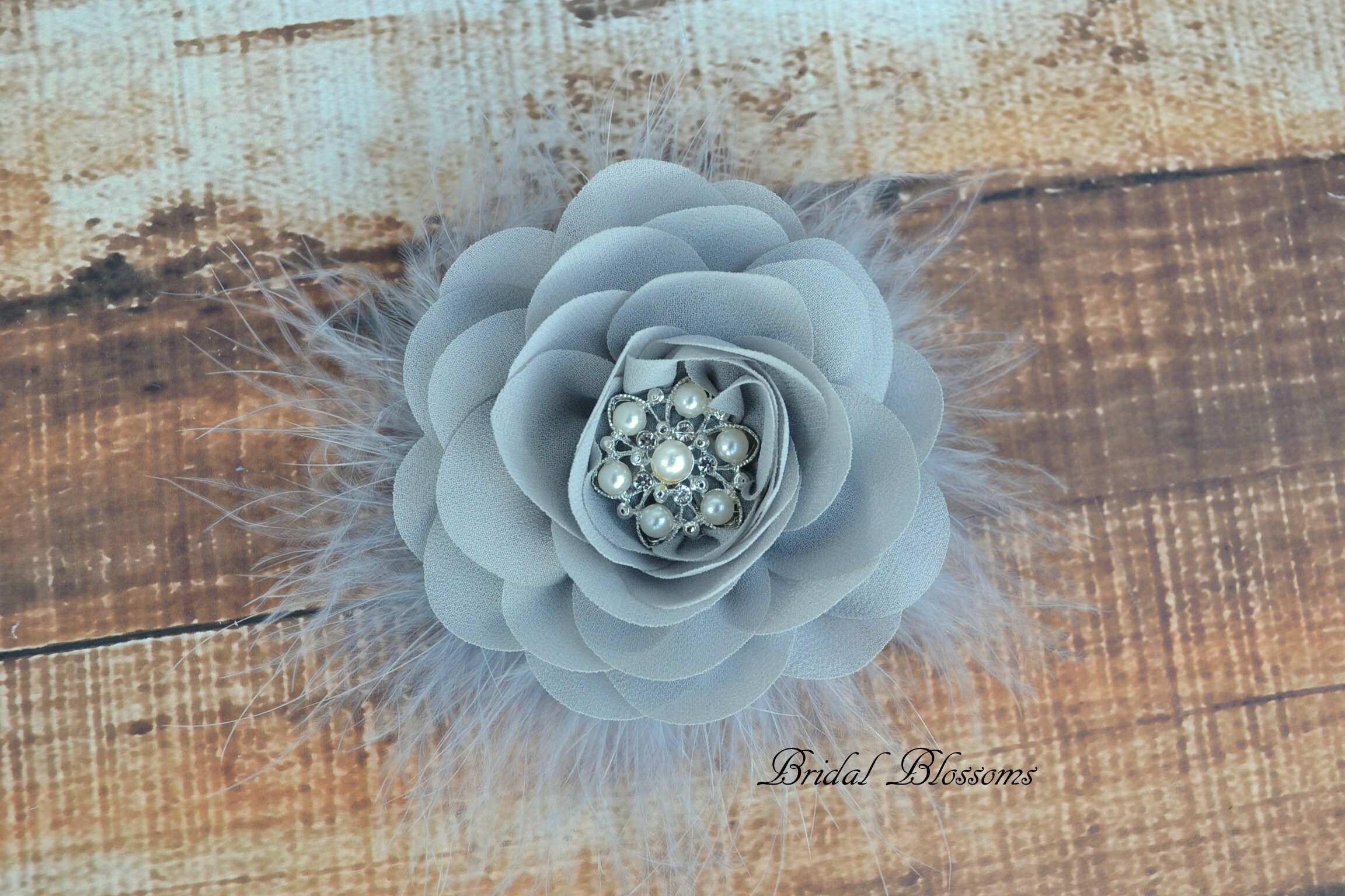 Gray Chiffon Flower Hair Clip Vintage Inspired Bridal Hair - Etsy