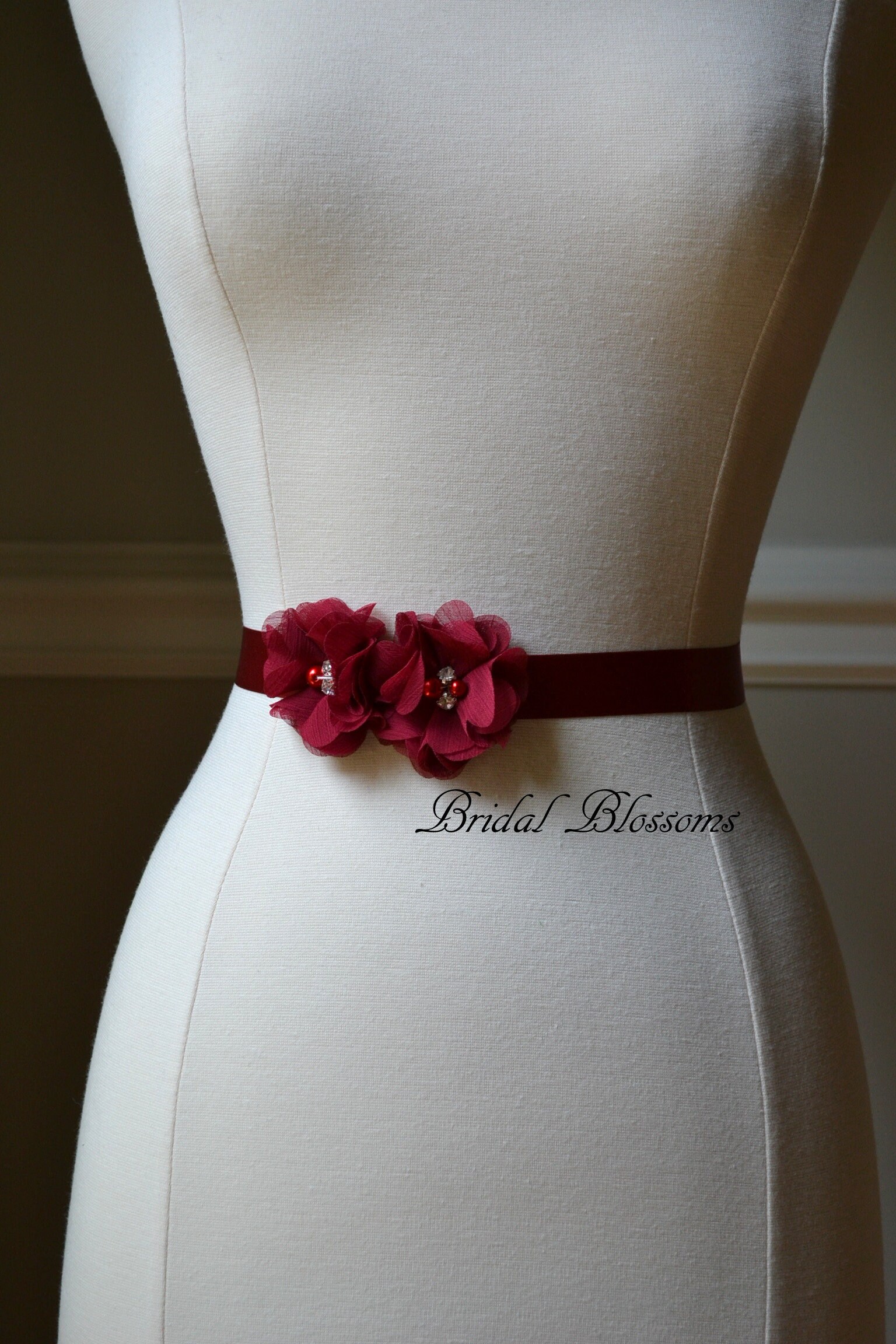 BELLA Maroon Burgundy Vintage Inspired Bridal Sash Chiffon | Etsy