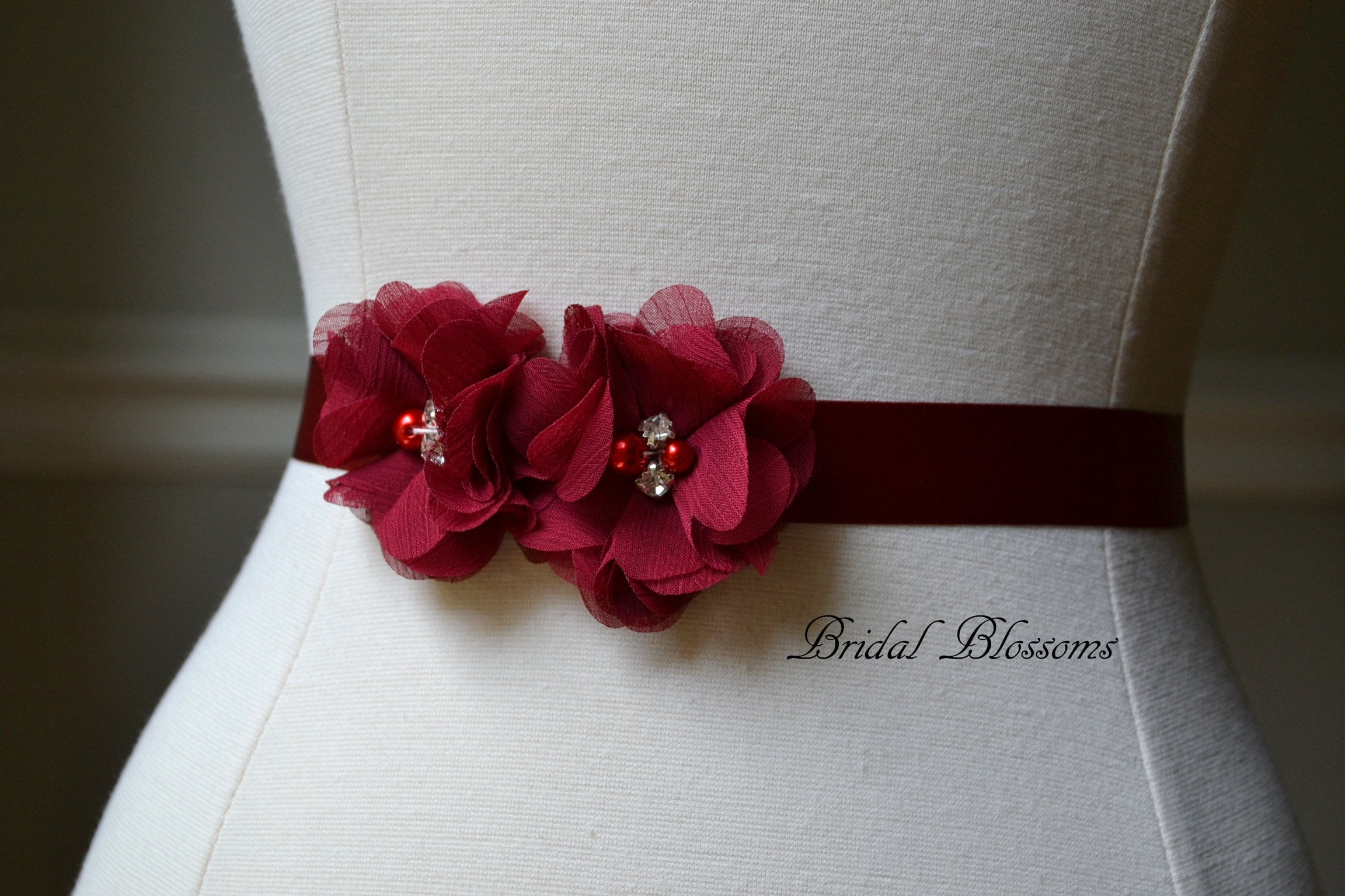 BELLA Maroon Burgundy Vintage Inspired Bridal Sash Chiffon | Etsy