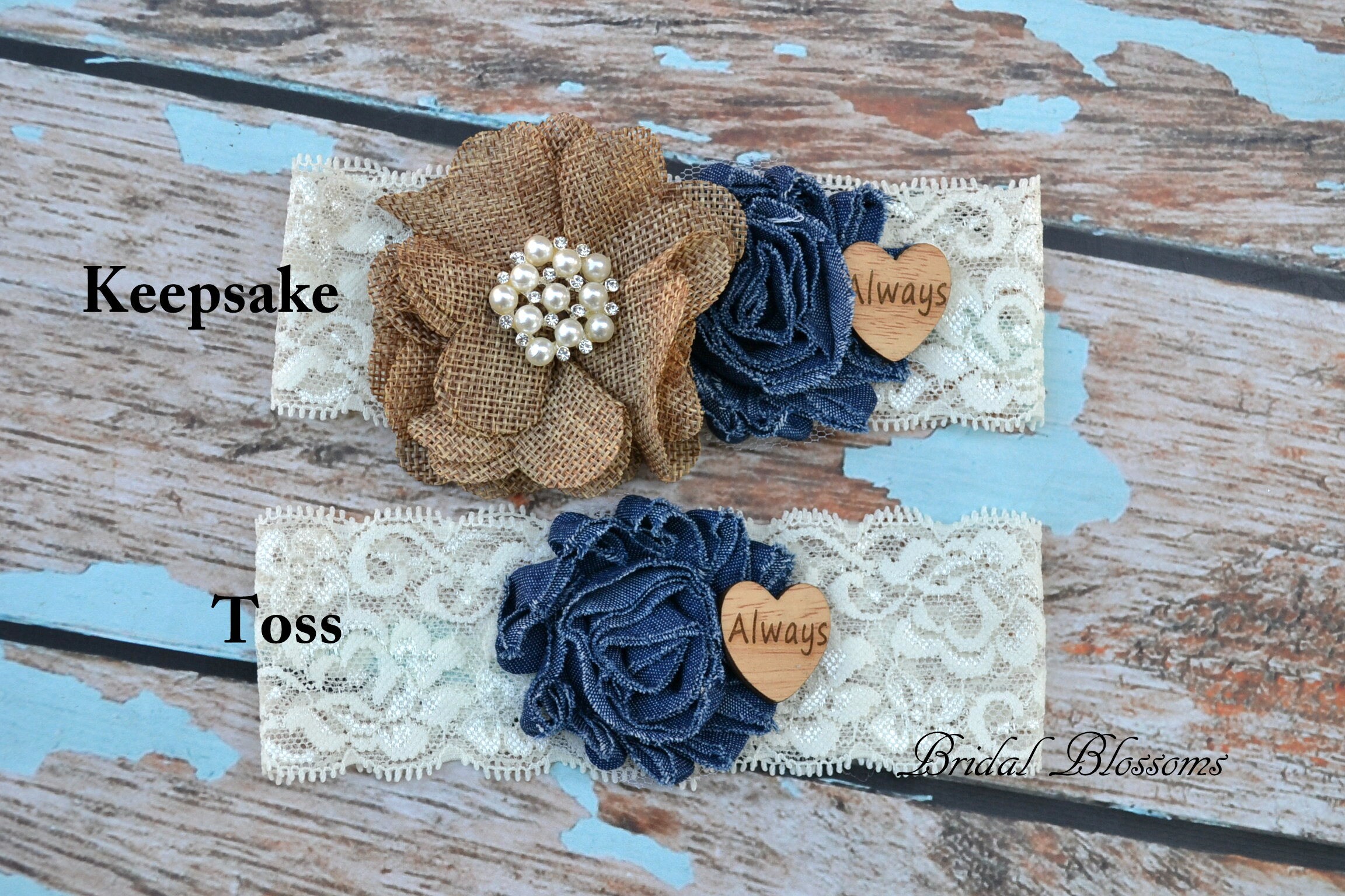 Something Blue Denim Burlap Ivory Bridal Garter Set Fabric - Etsy