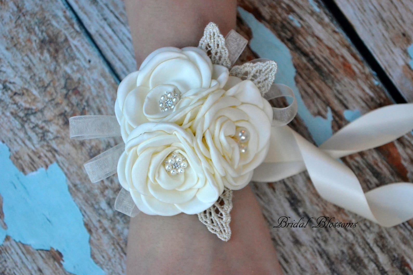 Child Royal Blue Ivory Flower Wrist Corsage | Vintage Inspired Wedding ...