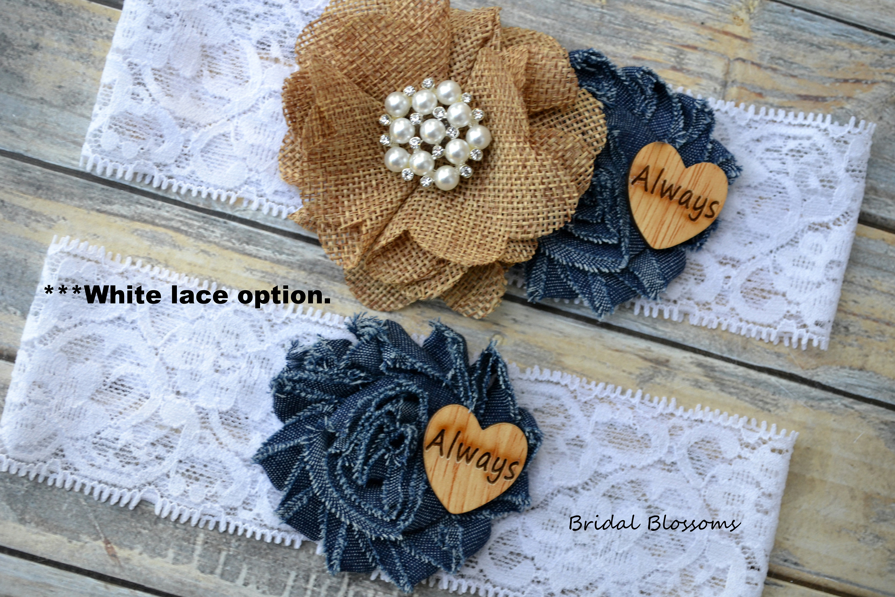 Something Blue Denim Burlap Ivory Bridal Garter Set Fabric - Etsy