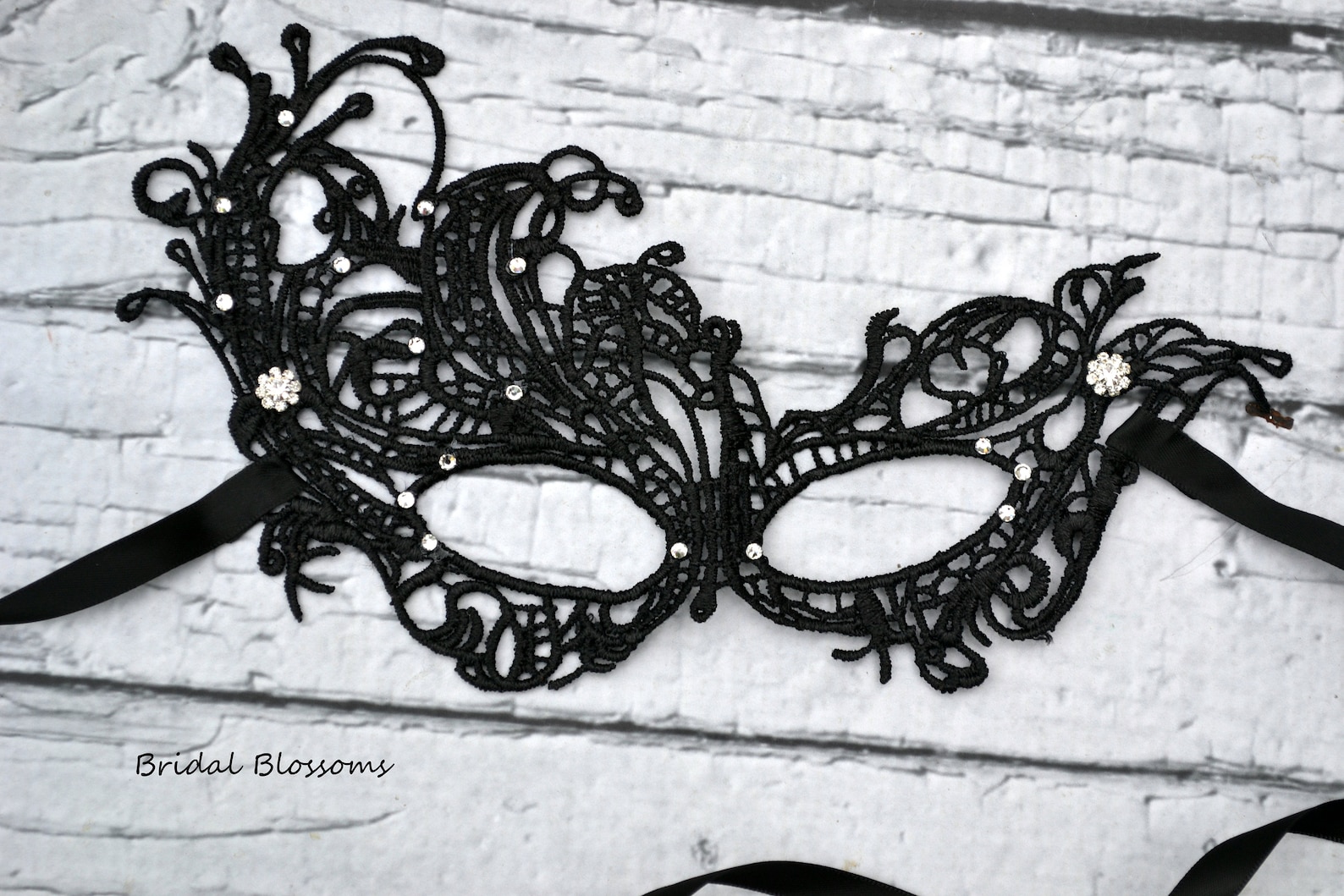 Rhinestone Embellished Black Lace Masquerade Mask Embroidery - Etsy