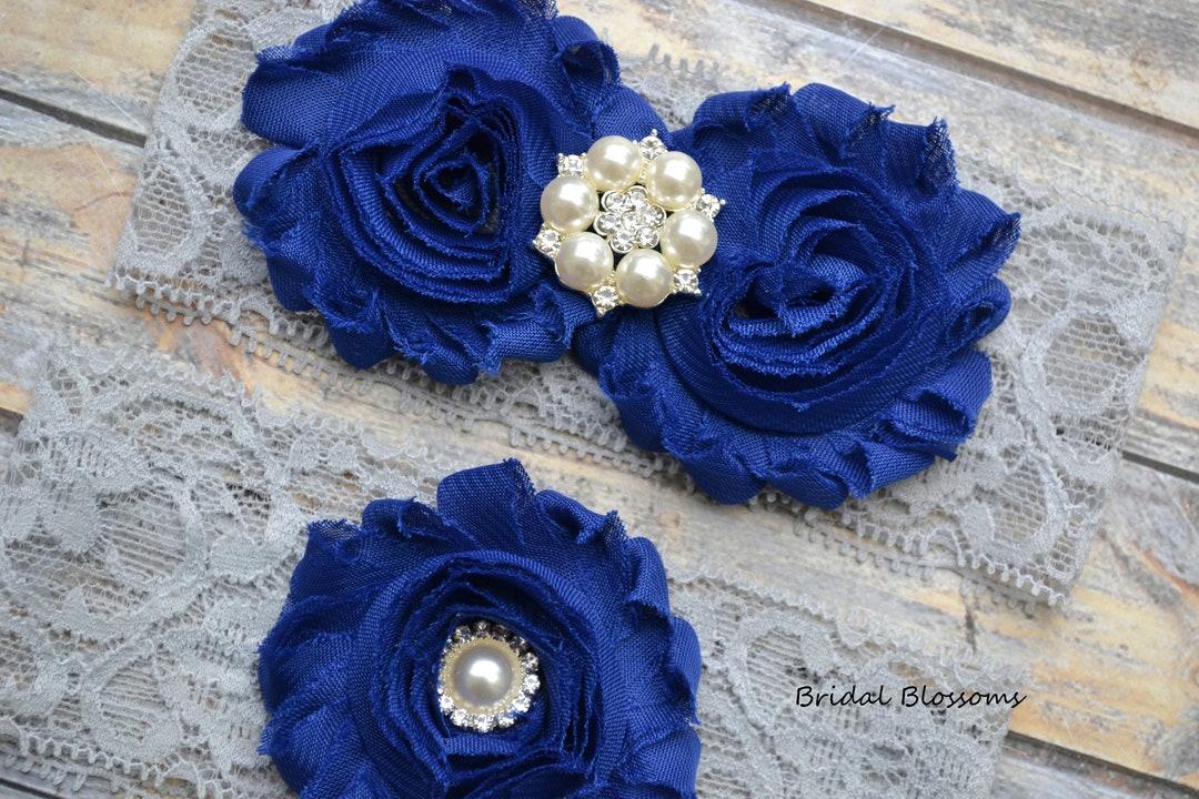 Royal Blue Gray Bridal Garter Set - Elegant Keepsake & Toss Garters ...