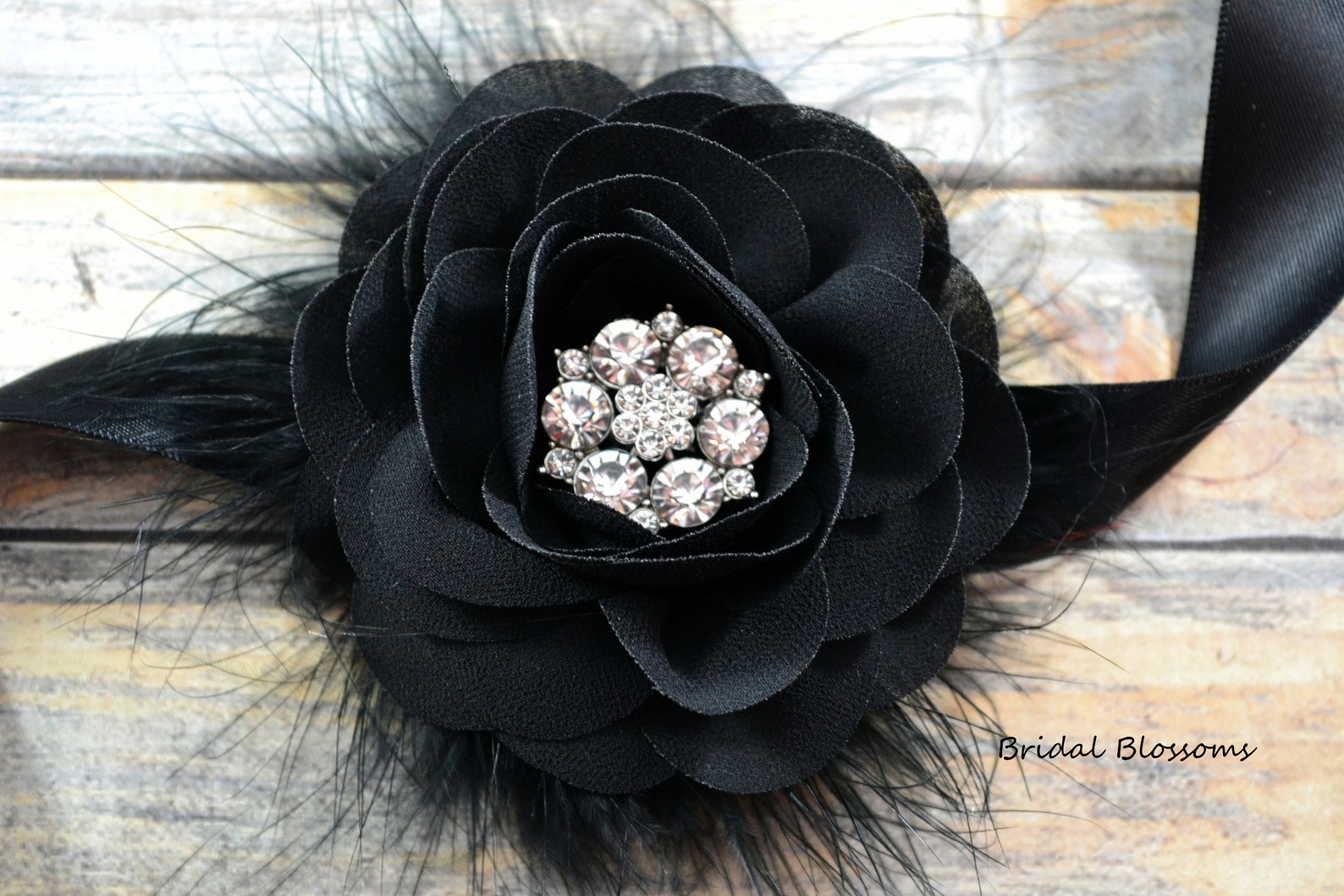 Black Chiffon Flower Brooch or Wrist Corsage Vintage - Etsy