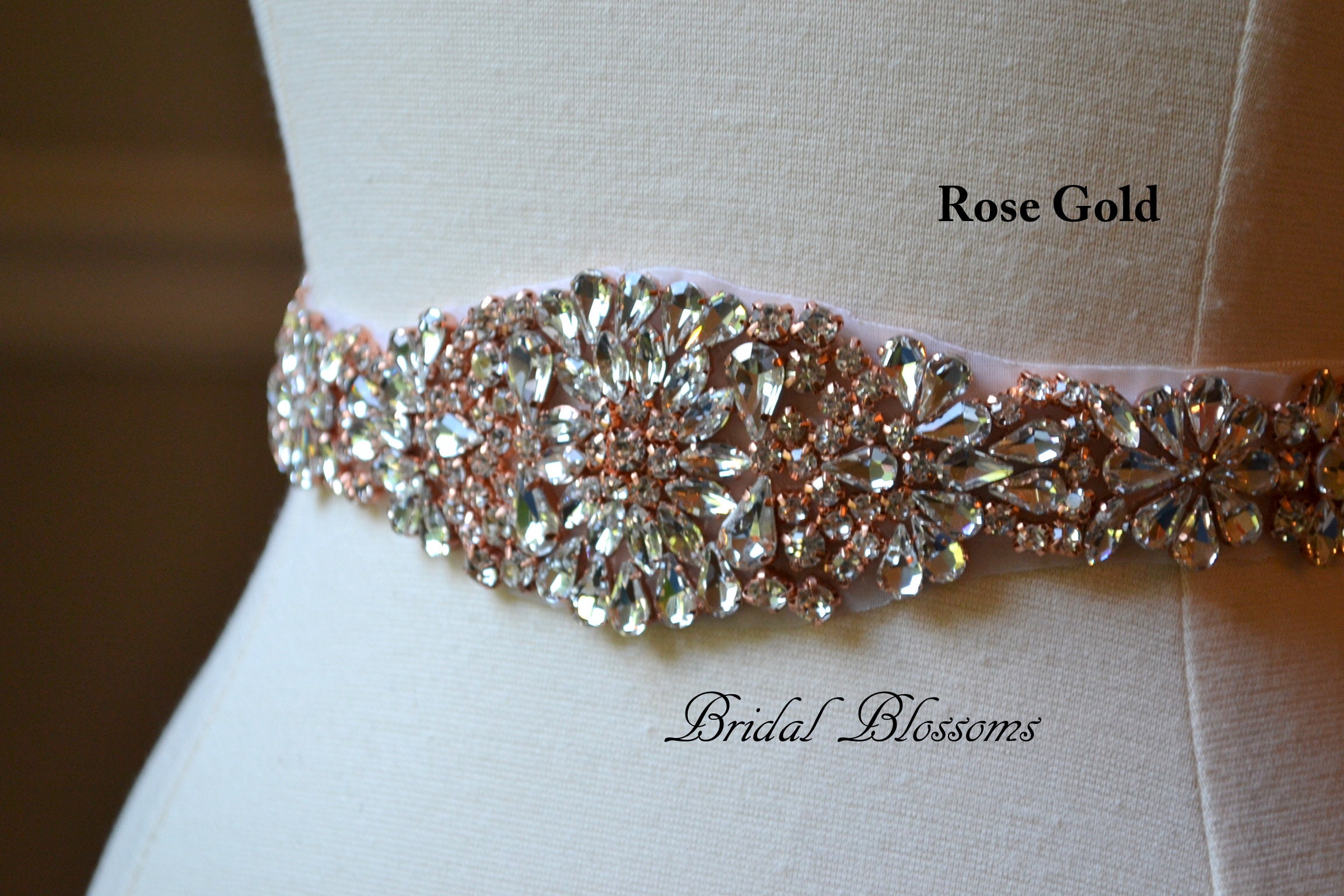 LEE Rose Gold Rhinestone Bridal Sash Clear Stones Pearl - Etsy