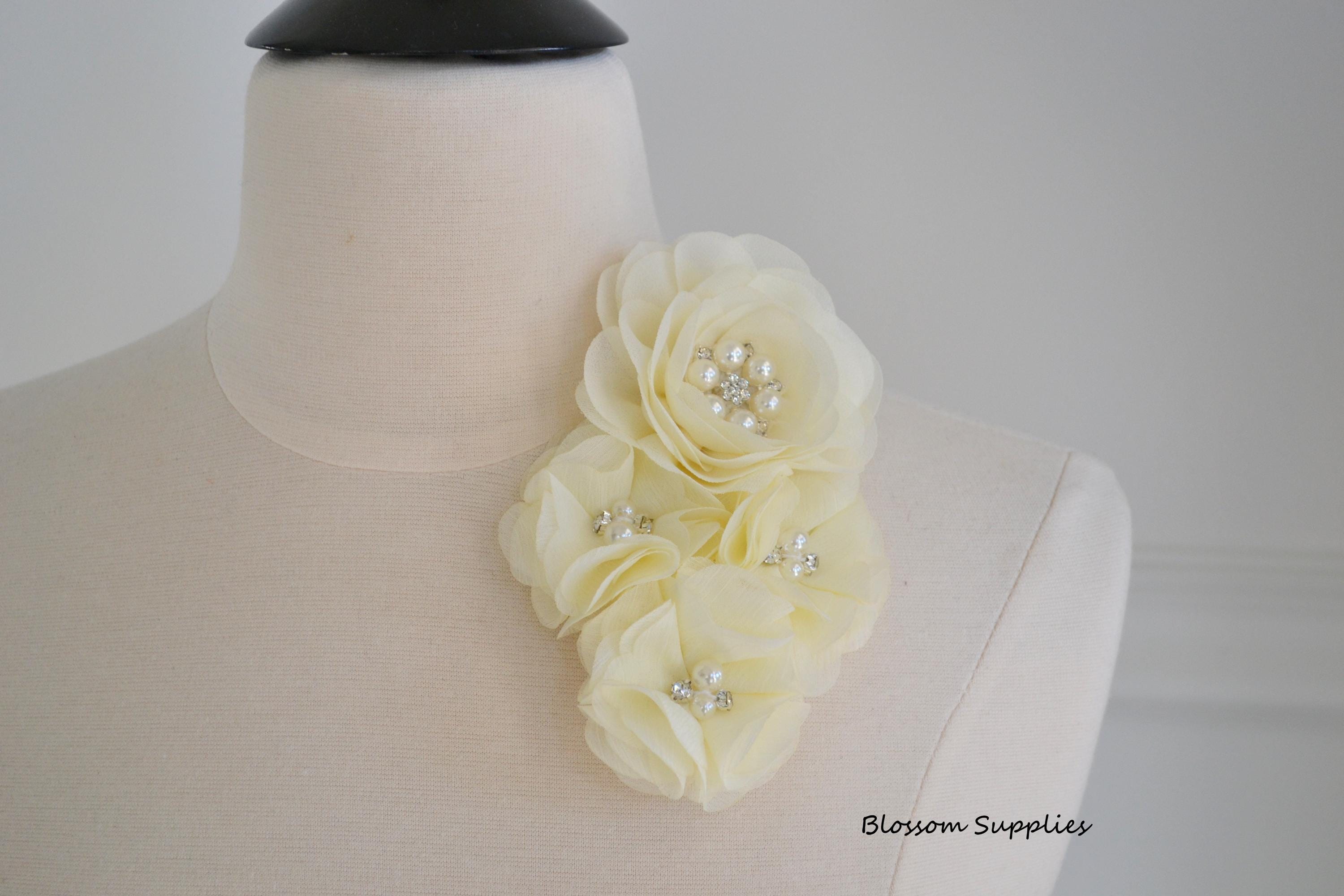 Chiffon Flower Brooch With Rhinestones Pearls | Versatile Bridal ...