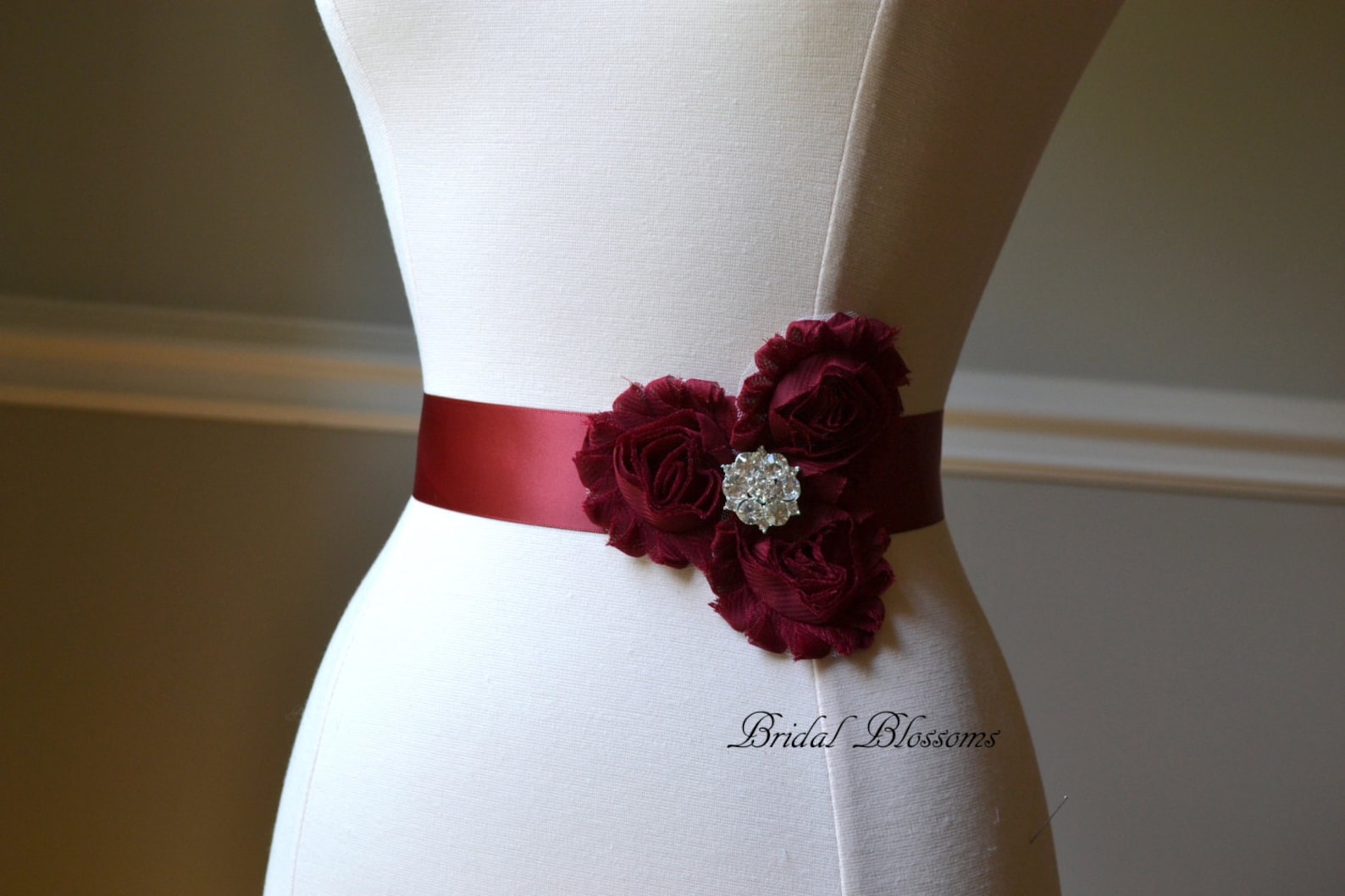 LORYN Maroon Vintage Inspired Bridal Sash Shabby Chiffon - Etsy