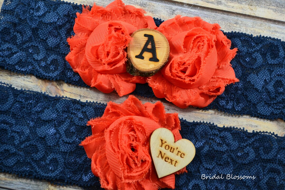 NO-SLIP Autumn Orange Something Blue Bridal Garter Set Initial ...