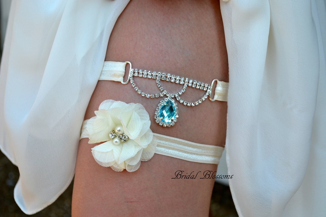 Ensemble jarretière de mariée en strass | Aqua Jewel Ivoire - Fleurs ...