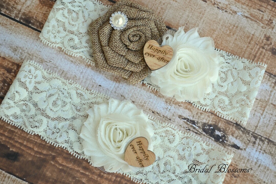 NO-SLIP Rustic Wedding Garter Set - Lace Bridal Garter With Burlap Wood ...