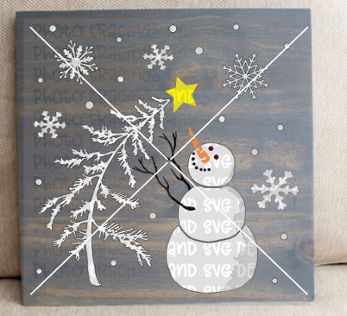 Snowman With Tree Svg File - Etsy