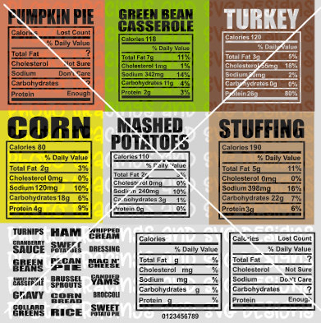 Thanksgiving Food Nutritional Facts Svg File - Etsy