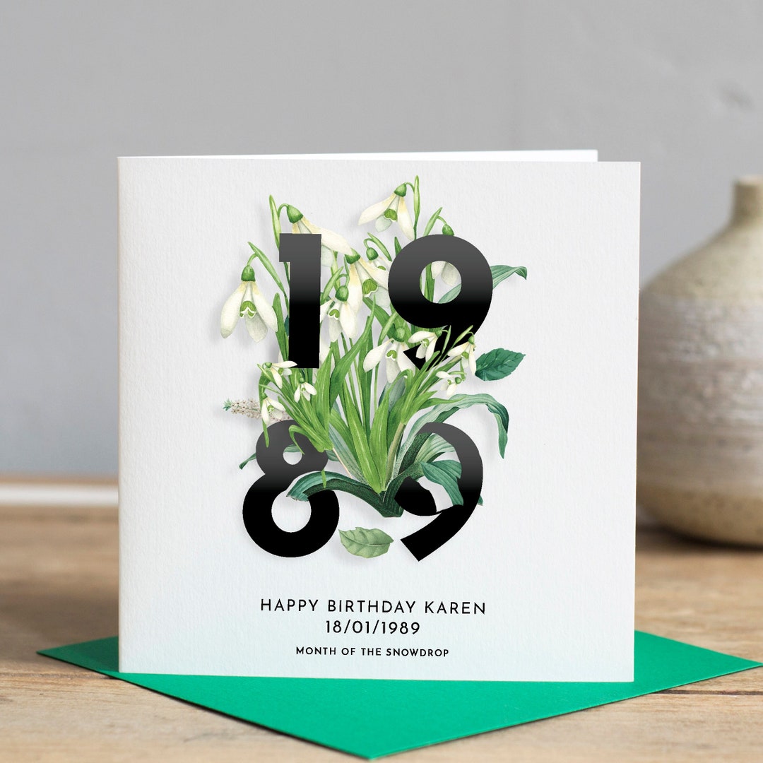 Birth Flower Birthday Card Year Birthday Card for Her Flower - Etsy