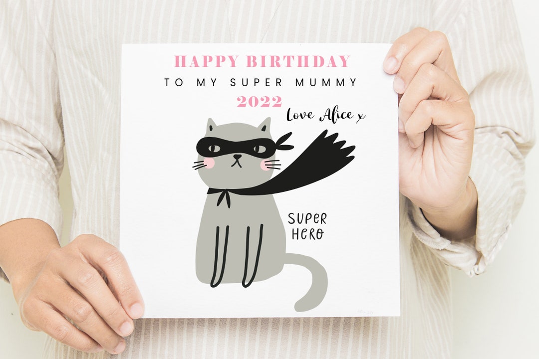Personalised Mummy Birthday Card, Super Mummy Birthday Card, Super Cat ...