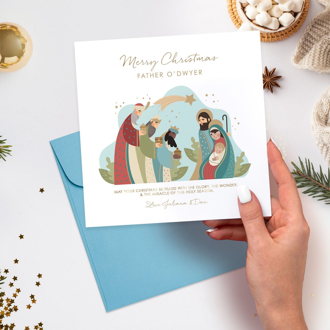 Nativity Scene Priest Christmas Card, Christmas Priest Card, Christian ...