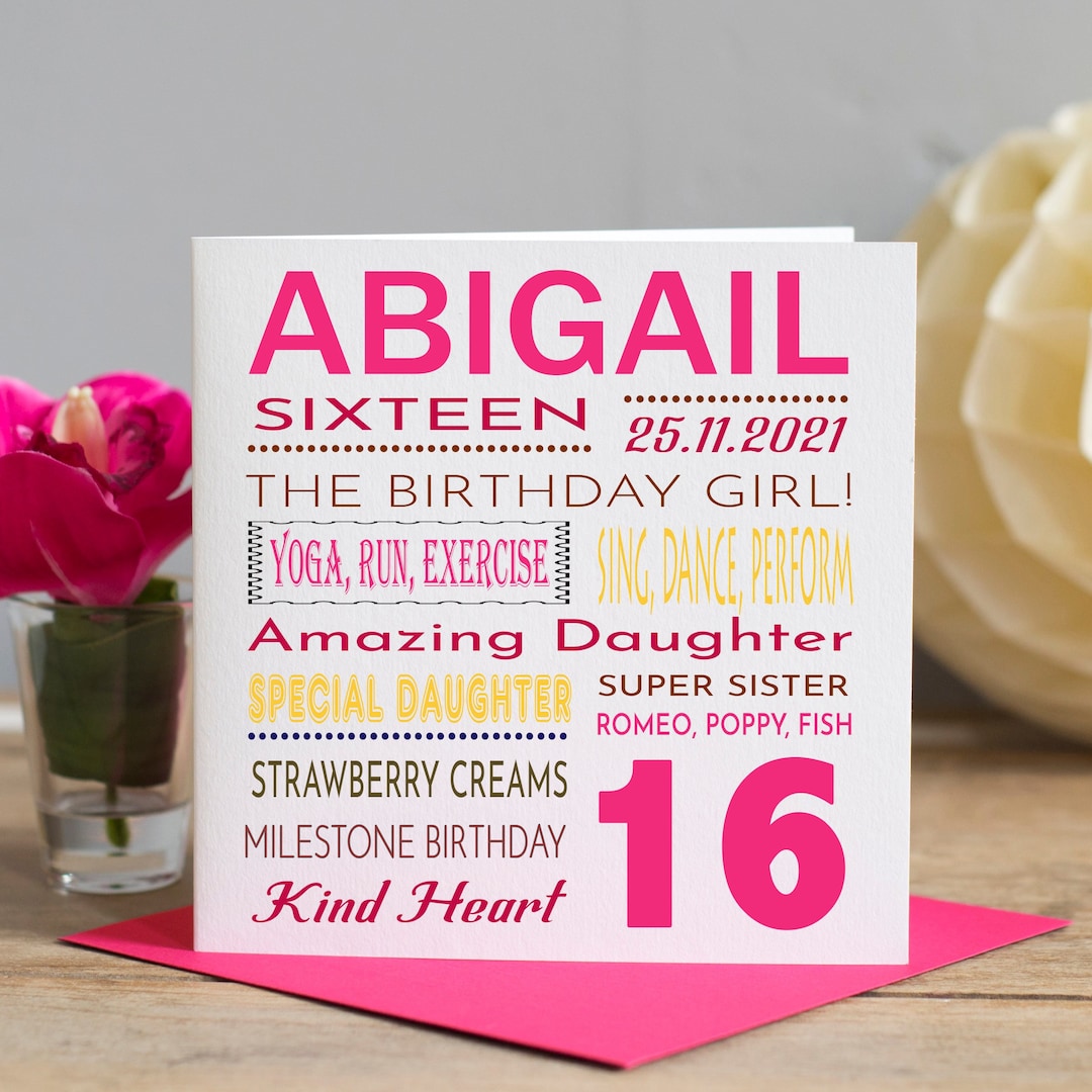 16th Birthday Card for Her, Personalised 16th Birthday Card, 16th ...
