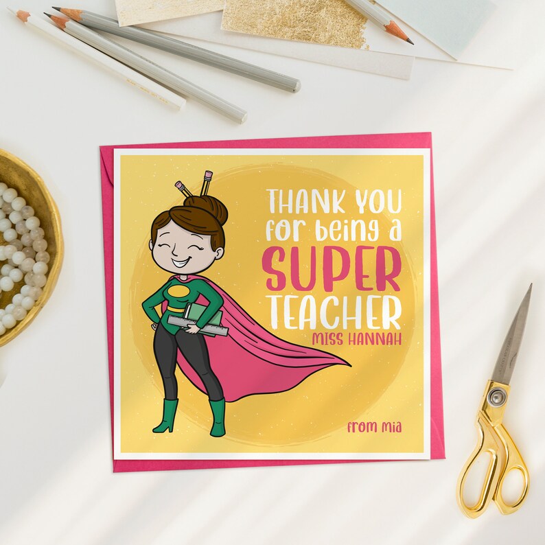 Thank You Super Teacher Card Personalised Thank You Card for - Etsy