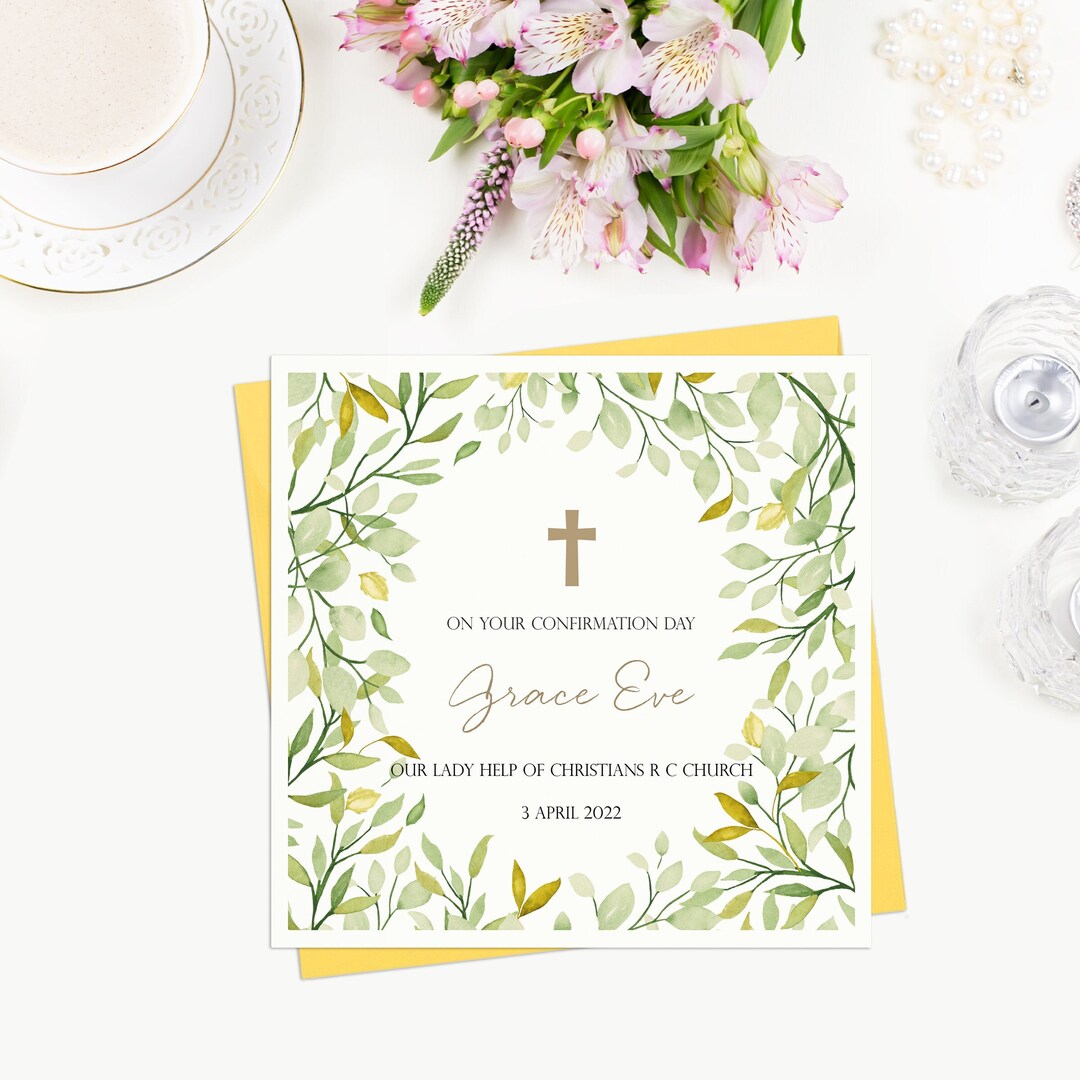 Personalised Confirmation Card, Green Foliage Niece Confirmation Card ...