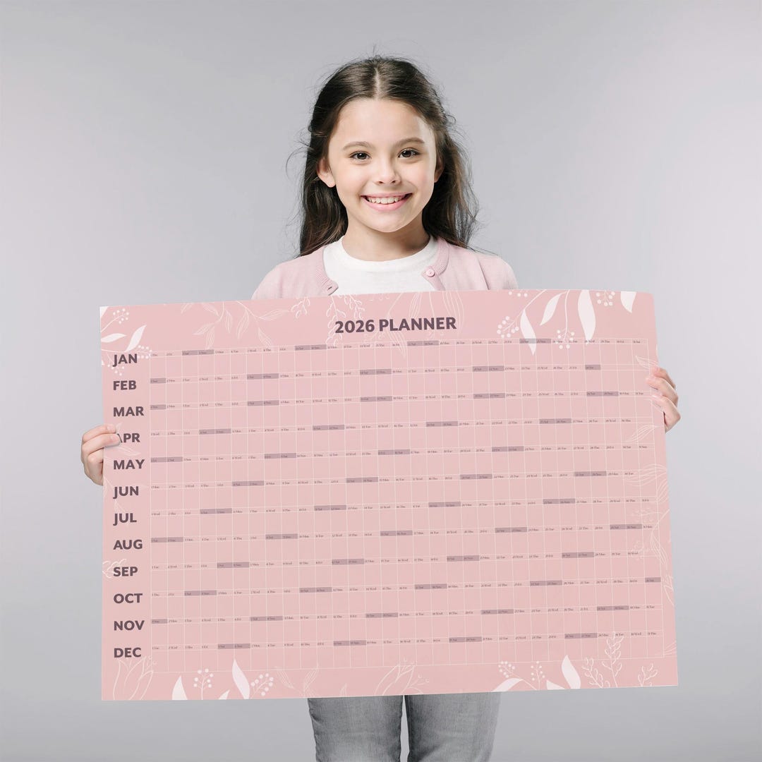 Pink 2026 Year Wall Calendar, A1 Year Planner, Large Annual Wall ...
