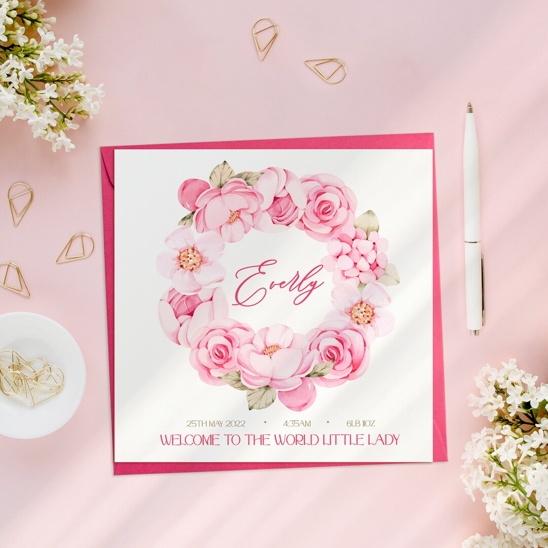 Personalised Baby Card, Baby Floral Card, Welcome to the World Card ...