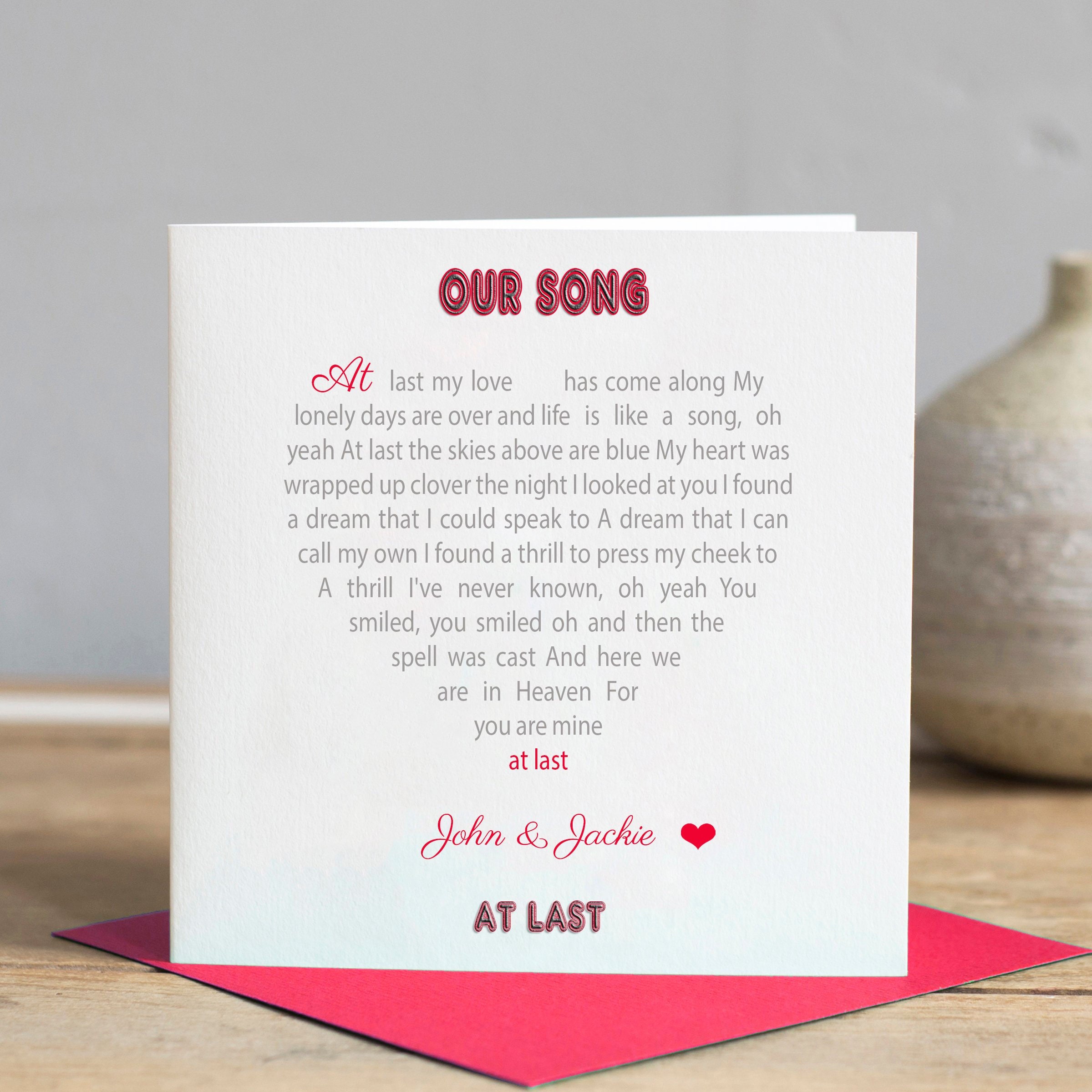 Song Lyrics Card Wedding Song Card First Dance Card | Etsy