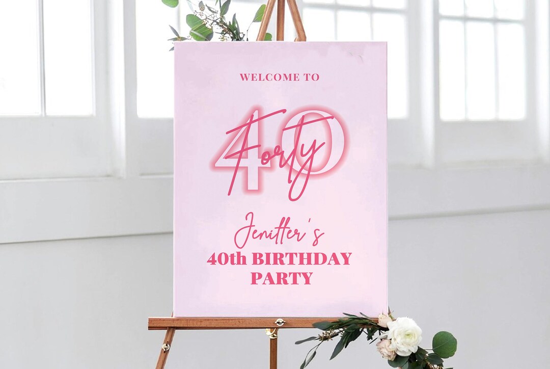 Neon Pink 40th Birthday Party Welcome Sign, Vibrant Decor for 40th ...
