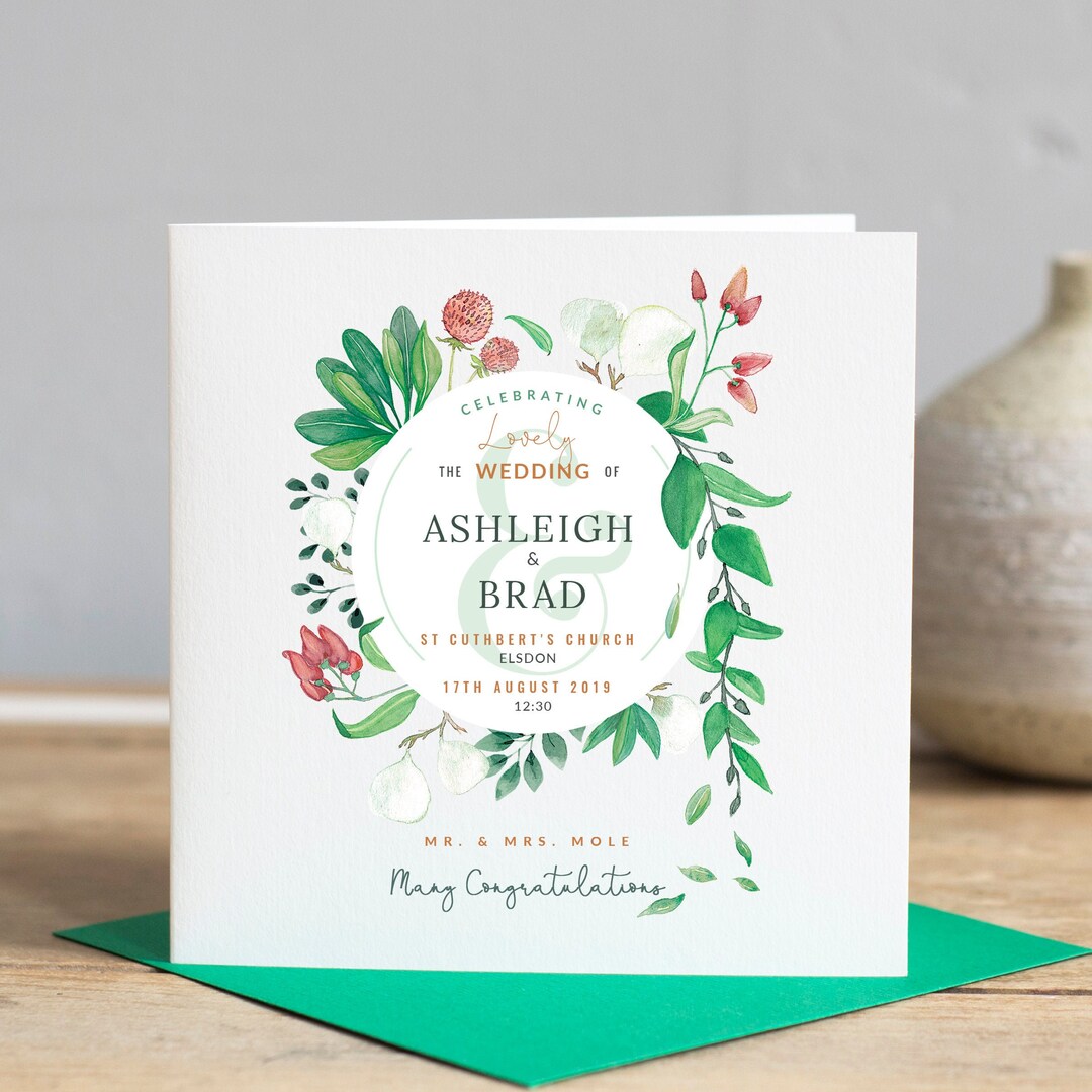 Personalised Wedding Card, Pretty Botanical Wedding Card, Card for ...