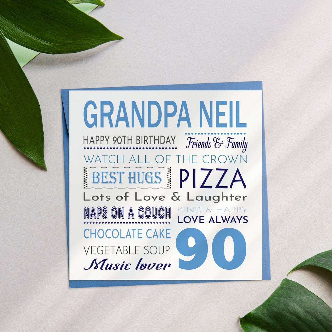 90th Birthday Card for Him, Personalised 90th Birthday Card, 90th ...