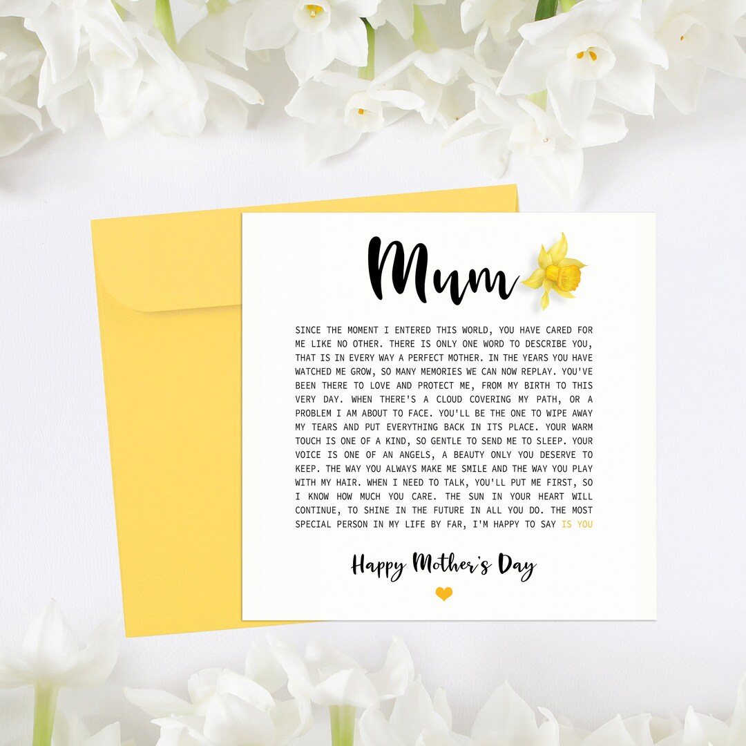 Personalised Mum Card, Perfect Mum Card, Mum Poem Card, Mum's Day Card ...