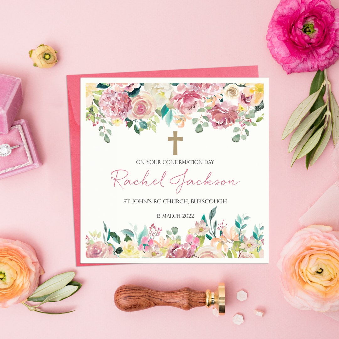 Personalised Pink Roses Confirmation Card, Niece Confirmation Card ...