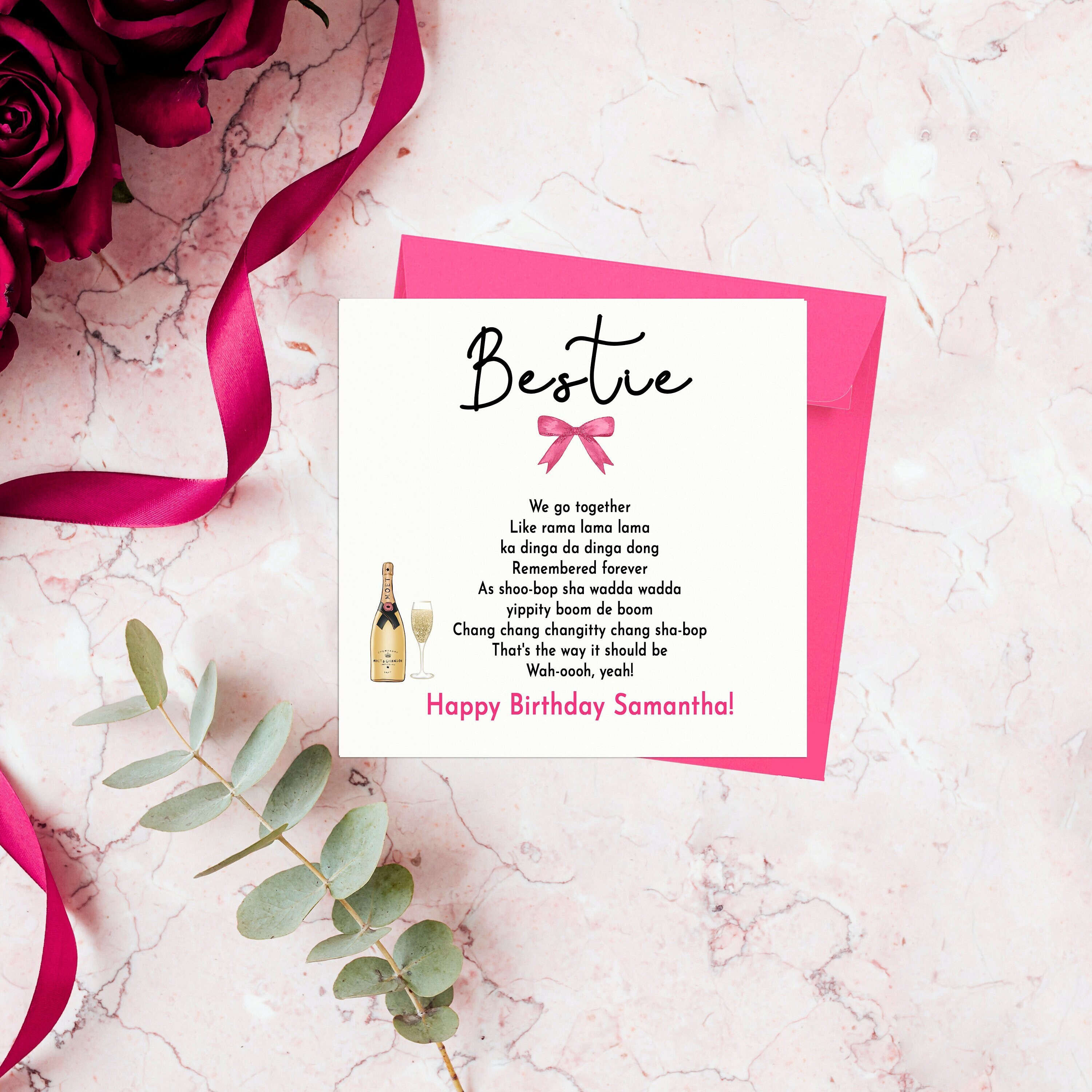 Greeting Cards Paper We go together Grease Lyrics Bestie Birthday Card ...