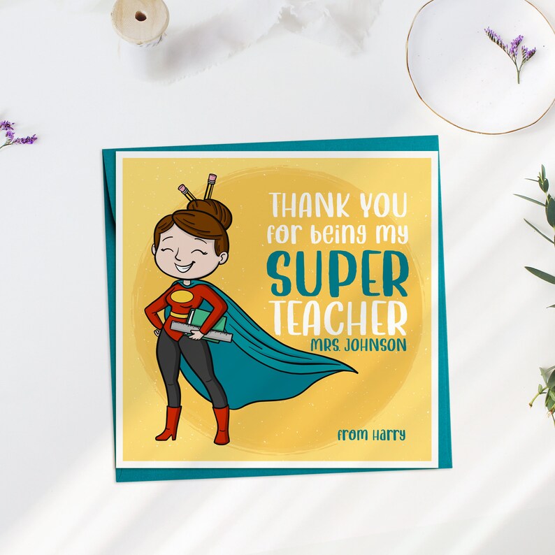 Thank You Super Teacher Card Personalised Thank You Card for - Etsy