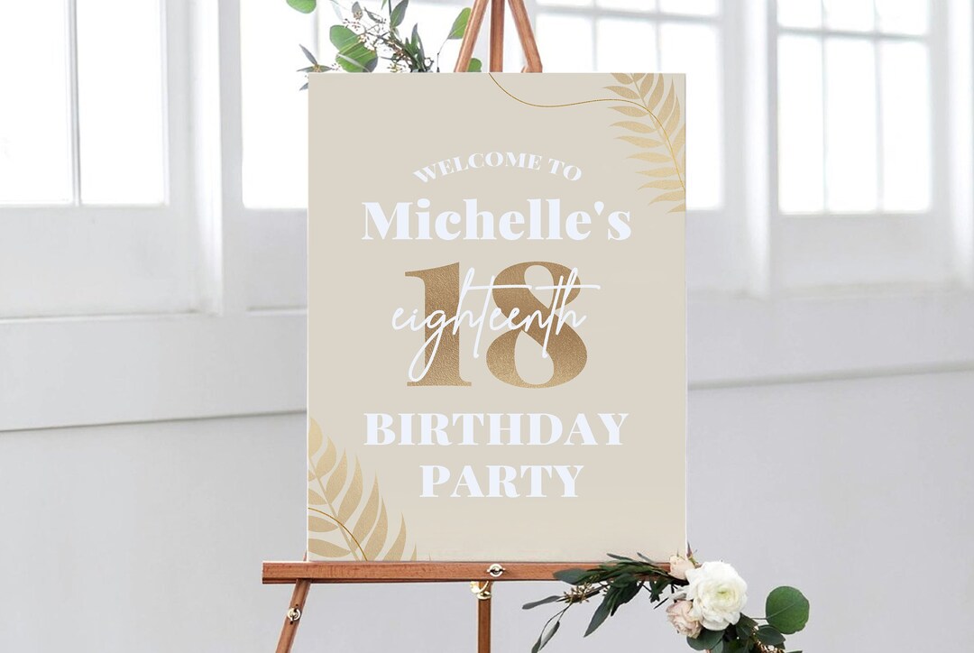 Champagne Gold Birthday Party Welcome Sign, 18th Birthday Party Welcome ...