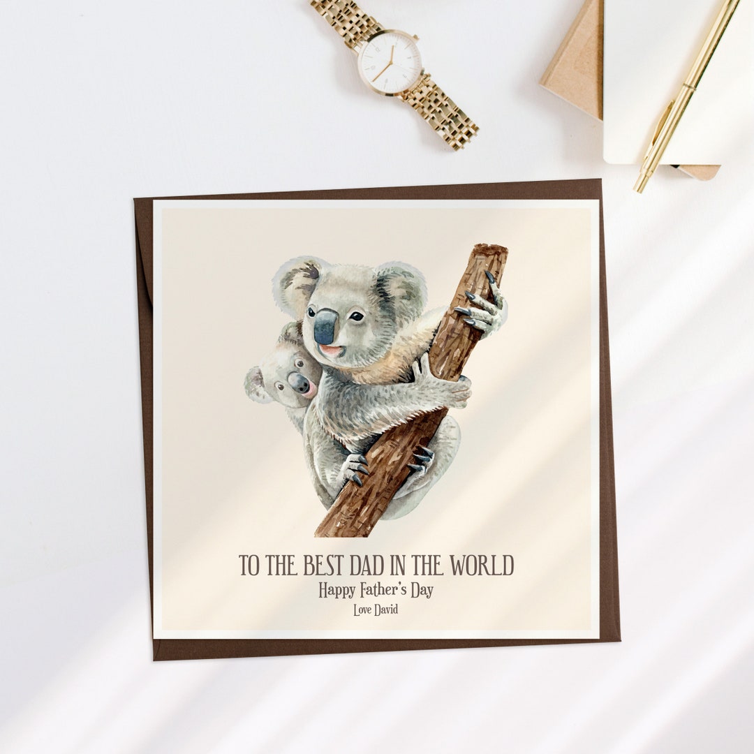 Personalized Koala Father's Day Card, Cotton Greeting Card - Etsy