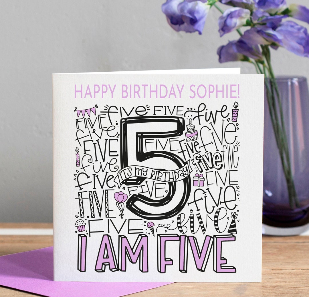 Personalised 5th Birthday Card, Daughter 5th Birthday Card, Niece 5th ...