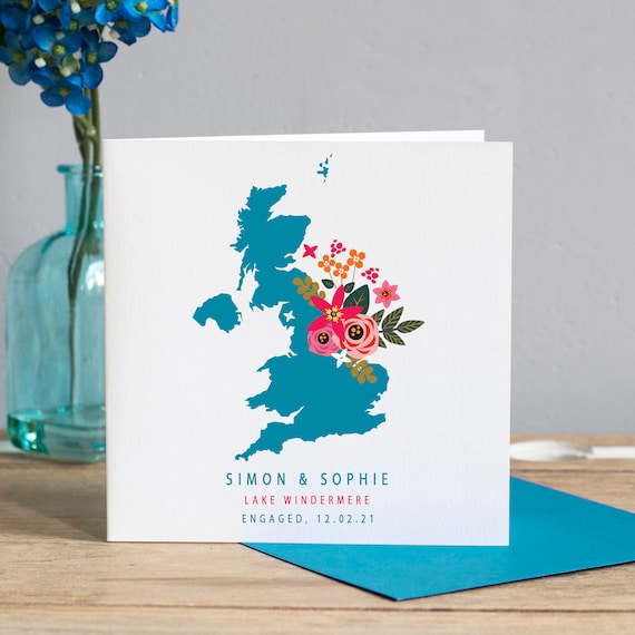 Blossom Map Card Any Location Personalised Map Card | Etsy