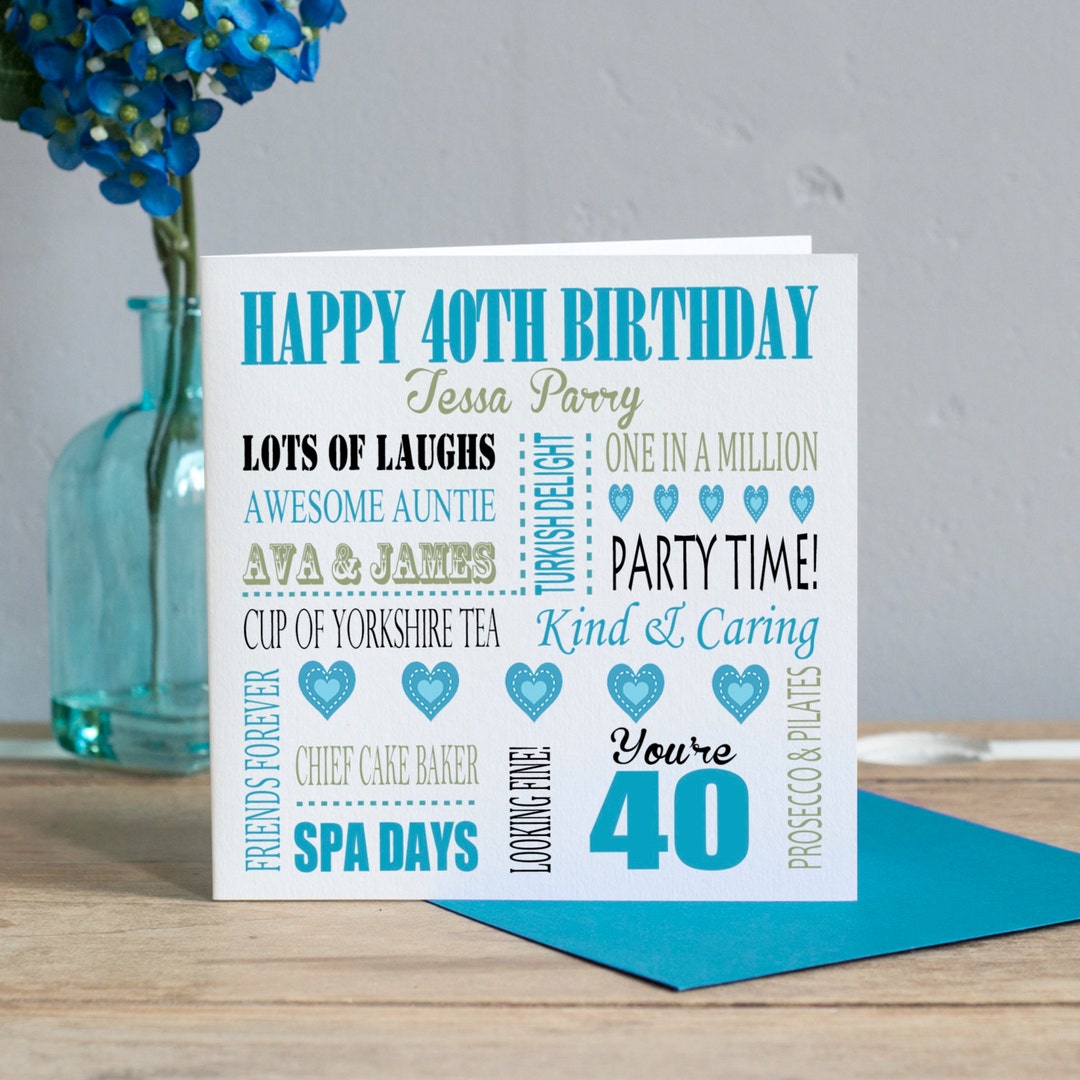 40th Birthday Card - Happy Birthday Card - Custom 40th Birthday Card ...