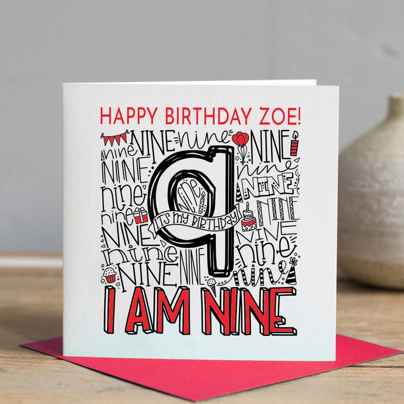 Personalised 9th Birthday Card, Daughter 9th Birthday Card, Niece 9th ...