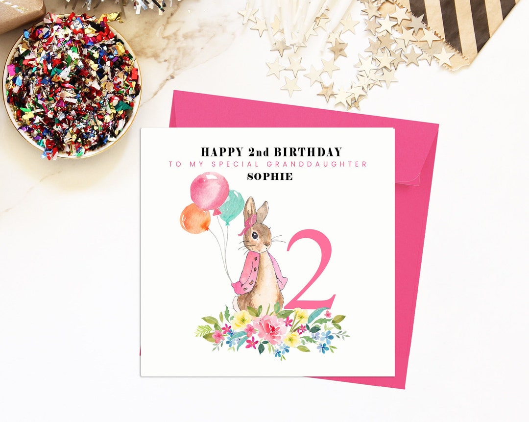 Granddaughter 2nd Birthday Card Pink Rabbit 2nd Birthday Card Flopsy