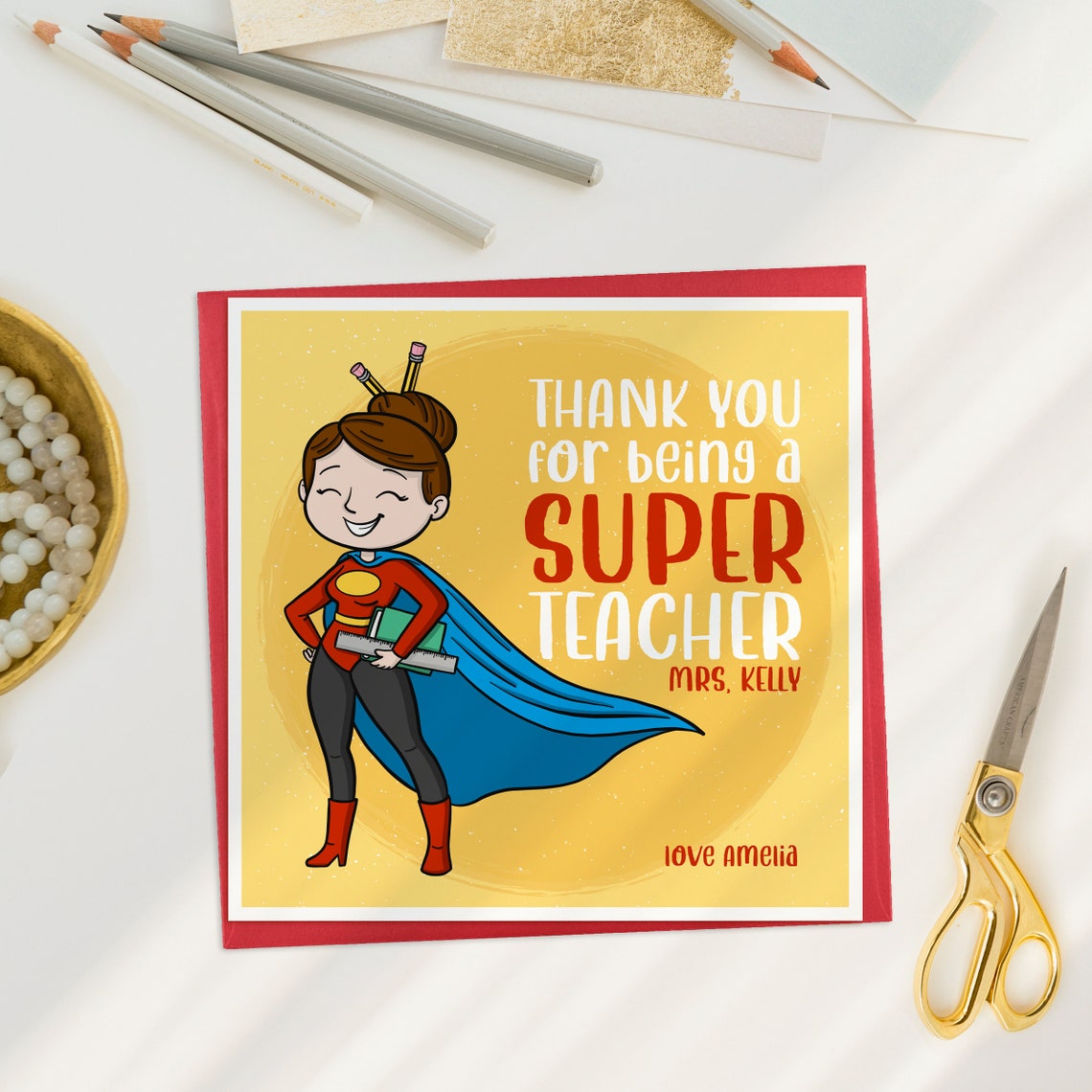 Thank You Super Teacher Card Personalised Thank You Card for - Etsy