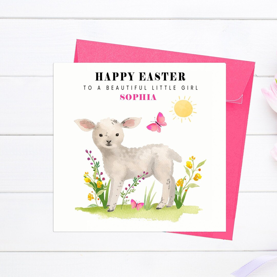 Little Girl Easter Card, Little Lamb Easter Card, Easter Card for Girl ...