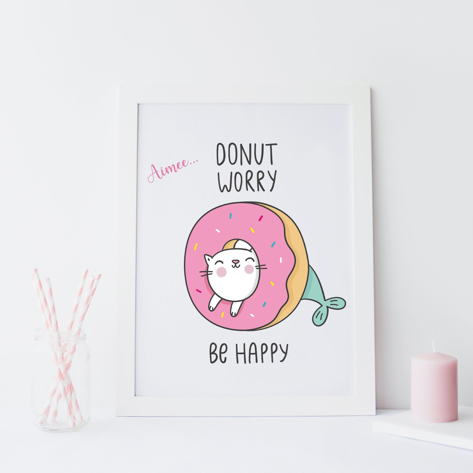 Donut Worry Be Happy Poster Funny Positivity Postcard Friend - Etsy