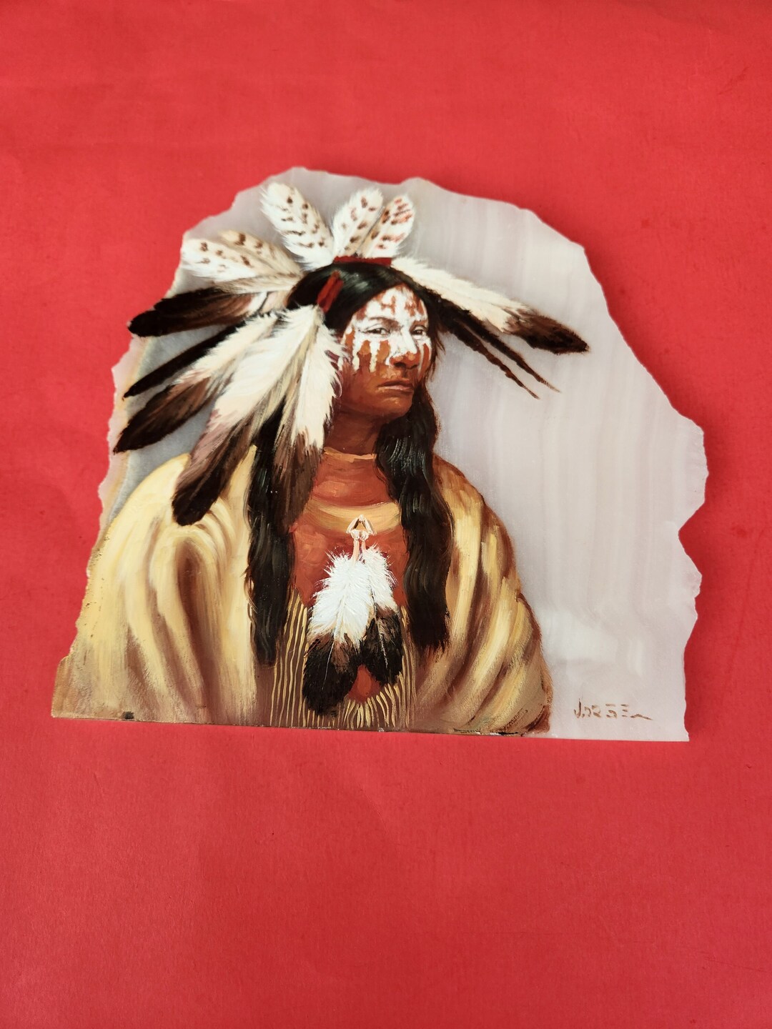 Indigenous Man Painting on Marble Slab Signed by Artist Jorge - Etsy