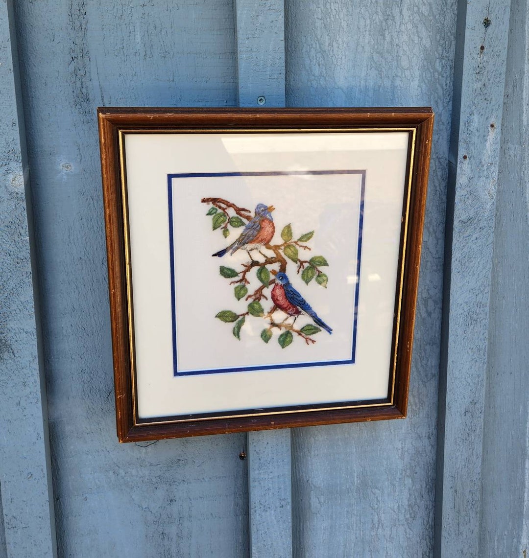 Vintage Eastern Bluebird Needlepoint Handcrafted in Wood Frame - Etsy