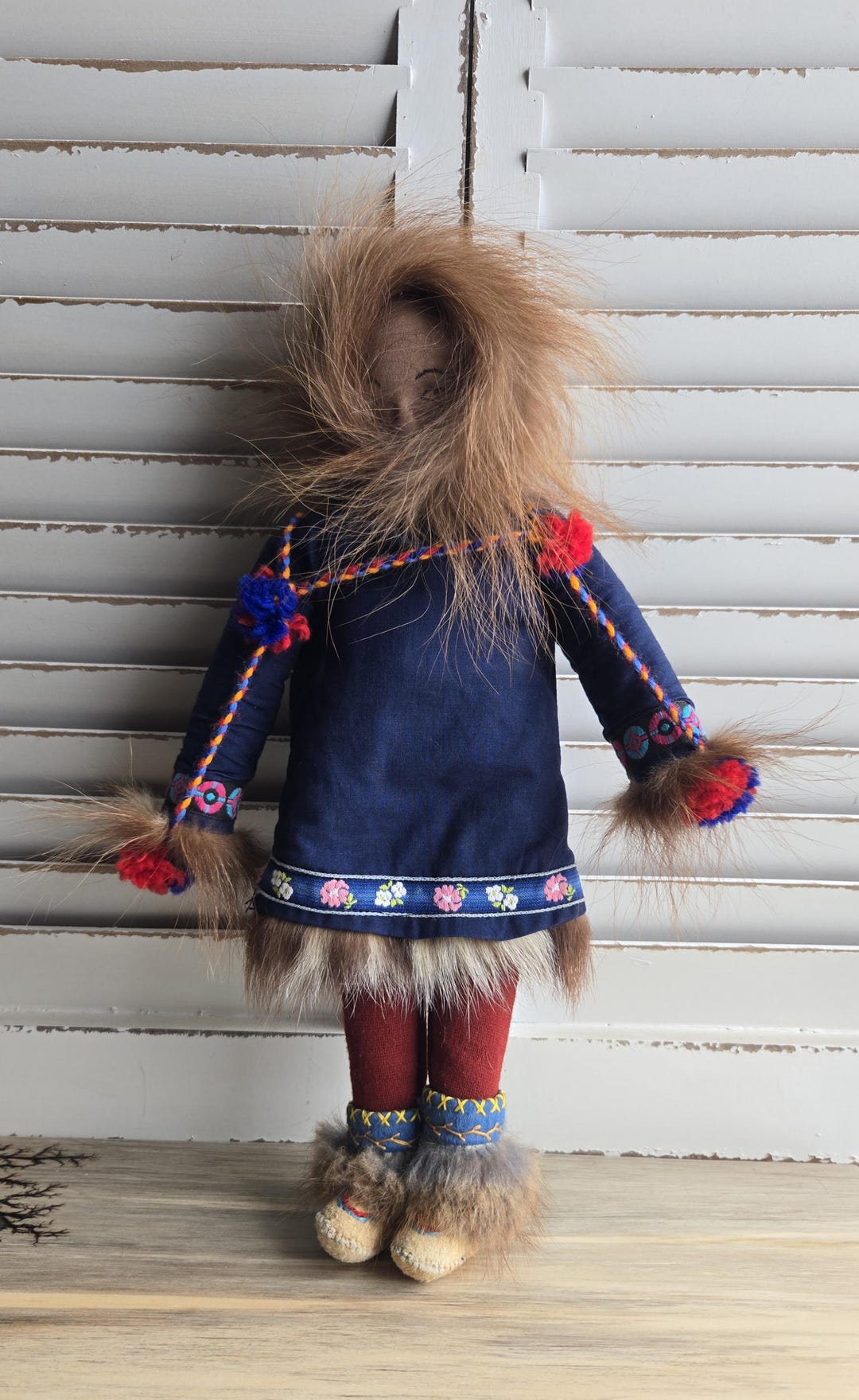 Vintage Eskimo Inuit Doll Collectible Fur Cloth Embroidered Art Doll 16 ...