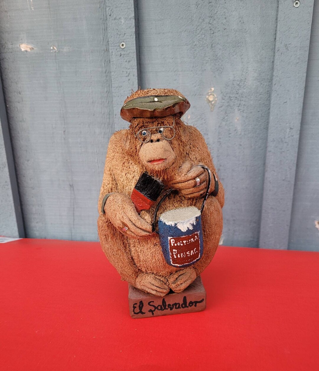 Vintage Decorative Coconut Monkey Ready to Paint on Wood Stand Tiki ...