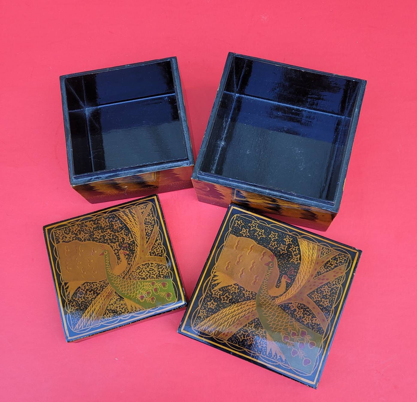 Handmade Chinese Lacquered Bird Boxes Set of Two Nesting Boxes - Etsy