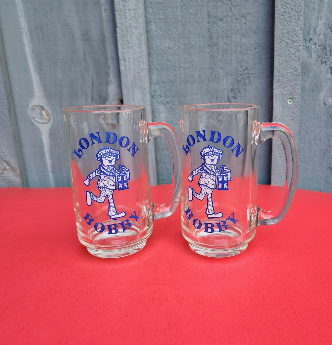 Vintage London Bobby Retro Glass Beer Steins - Etsy