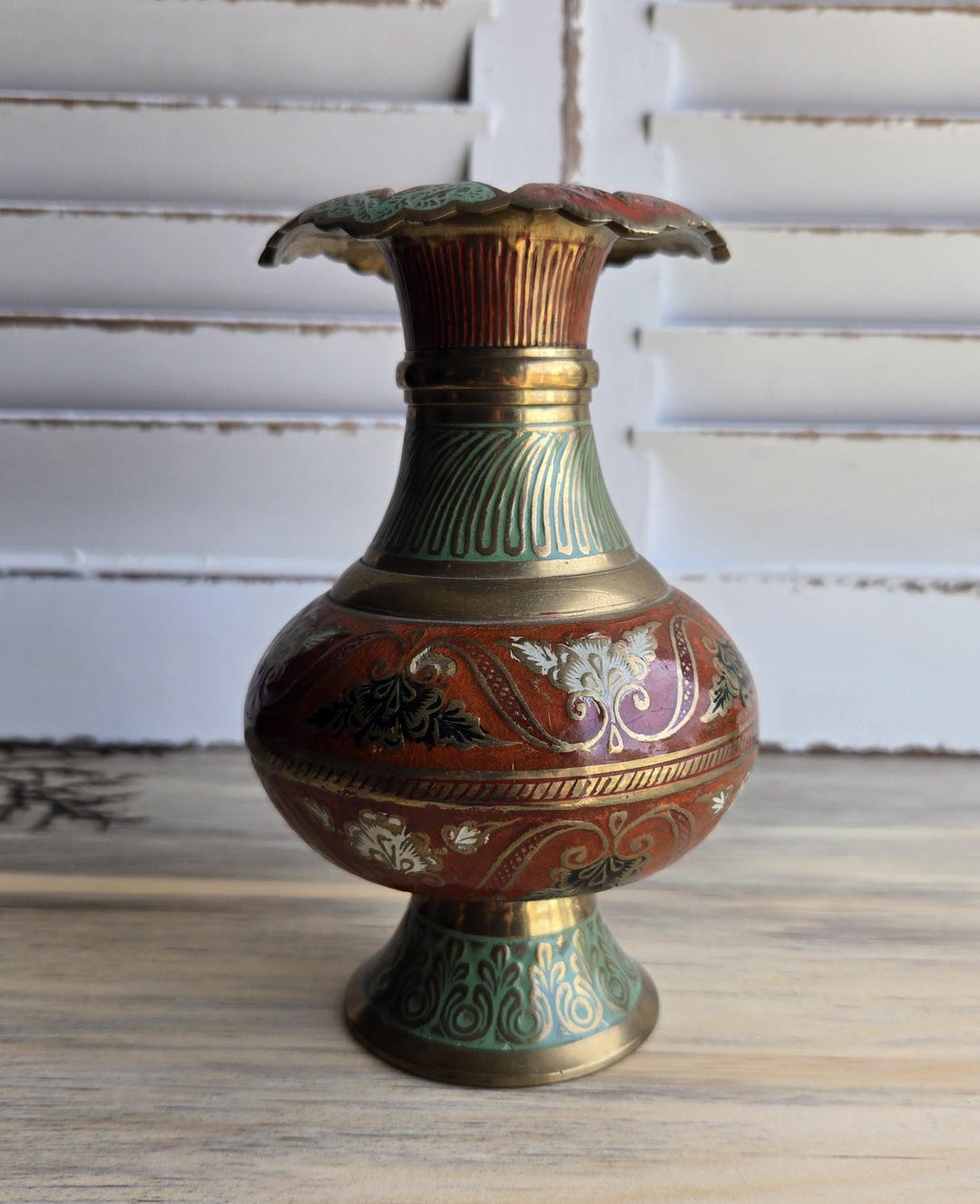 Ornate Brass Vase Made in Indian Textured Painted Vase - Etsy